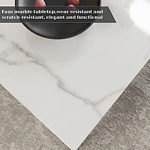 YOFE Dining Table Set for 4, Kitchen Table with 4 Chairs,Faux Marble Tabletop & 4 Durable Gray Velvet Chairs for Dining Room,Kitchen, Dinette, Breakfast Nook (Gray+White)