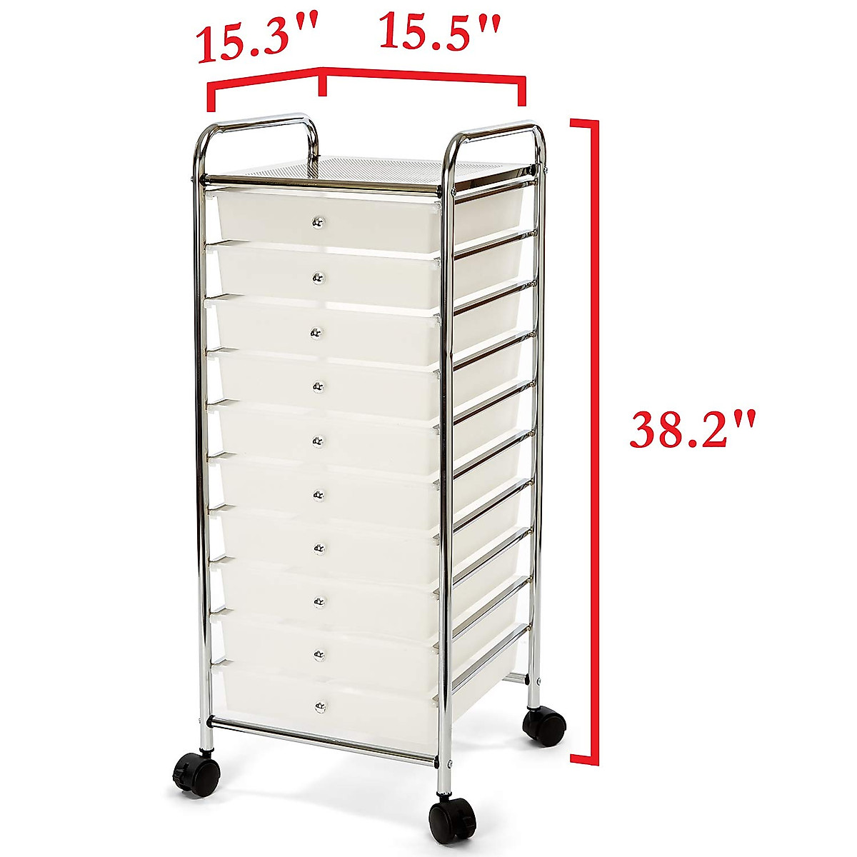 Seville Classics Large 10-Drawer Multipurpose Mobile Rolling Utility Storage Organizer Cart, Frost White
