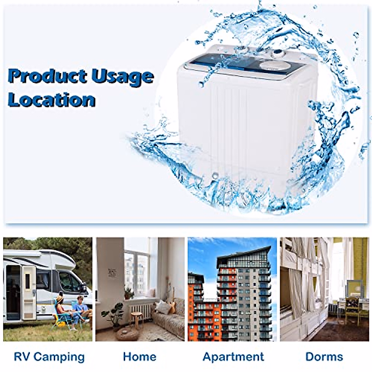 GRAVFORCE Portable Washing Machine, Mini Twin Tub Washer and Dryer Combo, 21lbs Capacity Washer(14.4Lbs) and Spinner(6.6Lbs), w/Built-in Gravity Drain for Camping, Apartments, Dorms, RV’s (Blue)