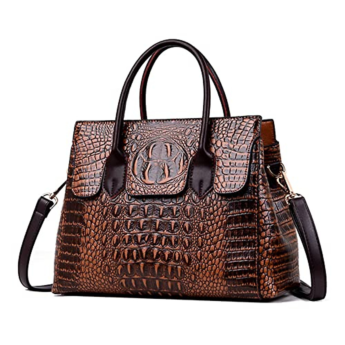 UONIFANS Purses and Handbags for Women Fashion Crocodile Pattern Top Handle Satchel Shoulder Tote Bags Ladies PU Leather Crossbody Bag (Brown)