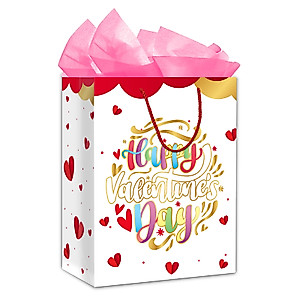 FLYAB Happy Valentines Day Gift Bag with Handle 11.5"x9"x5" Valentines Gift Bag with Tissue Paper Romantic Valentines Anniversary Wedding Gift Bags for Her Him Girlfriend Boyfriend Wife Husband Women