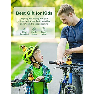 Duck Toy Car Decorations, Rubber Duck Car Ornaments for Dashboard, Yellow Duck Bike Bell with Propeller Helmet & Horn Light for Kids, Adults, Men, Women (Bee)