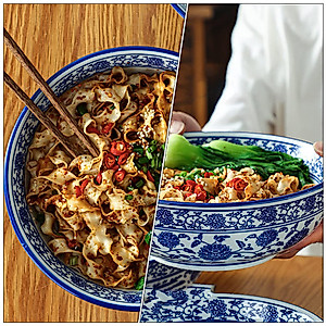 DOITOOL Ceramic Ramen Bowl Blue and White Porcelain Bowl Noodle Serving Bowls Kitchen Deep Soup Pho Bowls Salad Bowls for Ramen Pasta Cereal Dessert 8inch