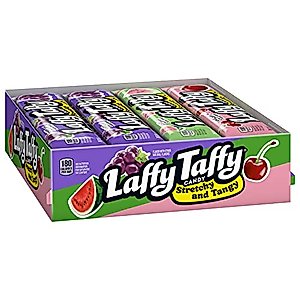 Laffy Taffy Stretchy & Tangy Variety Candy Box, Grape, Watermelon, and Cherry Flavors, Fruity Treat For School, 1.5 Ounce Bars (Pack of 24)