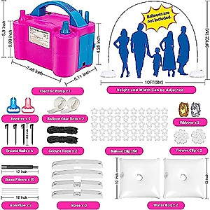 Balloon Arch Kit and Pump, 9Ft Tall & 10Ft Wide Adjustable Balloon Arch Holder Stand with Base, Iron Pipe, Water bag, Balloon Clips, Knotter for Wedding Graduation Birthday Party Supplies Decoration