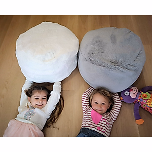 MiniOwls Plush Toy Storage Bean Bag (Unfilled) – Light Bunny Gray Faux Furry Ottoman – Sensory Soft Teddy Bear Organizer with a Zipper. Pouf 20x20x15 inch. (Light Grey, Medium)