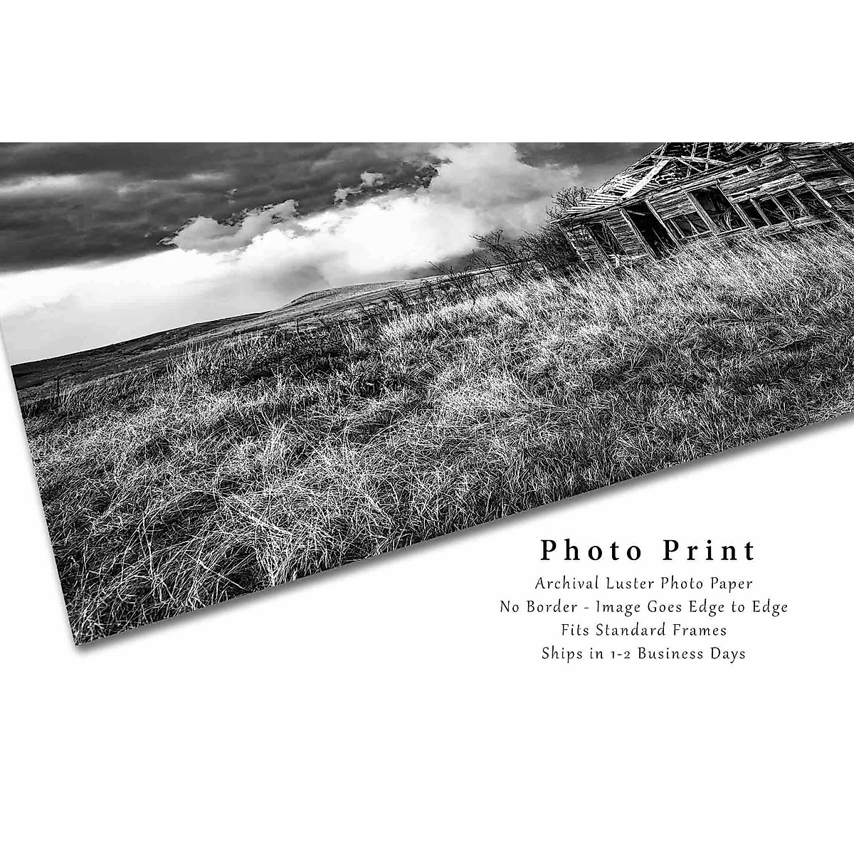 Country Photography Print (Not Framed) Black and White Picture of Storm Passing Behind Abandoned House on Spring Day in Kansas Rustic Wall Art Farmhouse Decor (11" x 14")