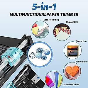 Frifreego 12 Inch Rotary Paper Cutter Heavy Duty, Paper Trimmer with 4 Different Blades for Straight/Wave/Dotted/Creasing Line, Suitable for Cutting Paper Coupons Photos Postcards Scrapbook