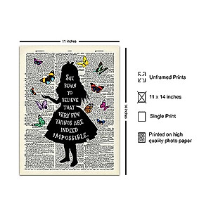 Alice in Wonderland Butterfly Wall Art 11x14 - Home Office, Girl, Kids Room Decor - Positive Quotes Wall Decor - Cheshire Cat, Mad Hatter - Lewis Carroll Quote Poster with Alice in Wonderland Decor