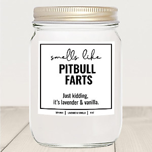 YouNique Designs Smells Like Pitbull Farts Soy Candle Gifts for Pitbull Lovers - Pit Bull Mom Gifts for Women - Pitbull Mom Gifts Dog Farts Candle 8oz - Gifts for Dog Lovers (Lavender & Vanilla)