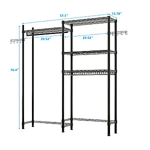 Karl home Over The Washer Dryer Storage Shelf, Heavy Duty Clothes Drying Rack Freestanding Laundry Room Bathroom Organization with Wire Shelves Wivel Hooks, 57.5" L x 13.78" D x 76.4" H