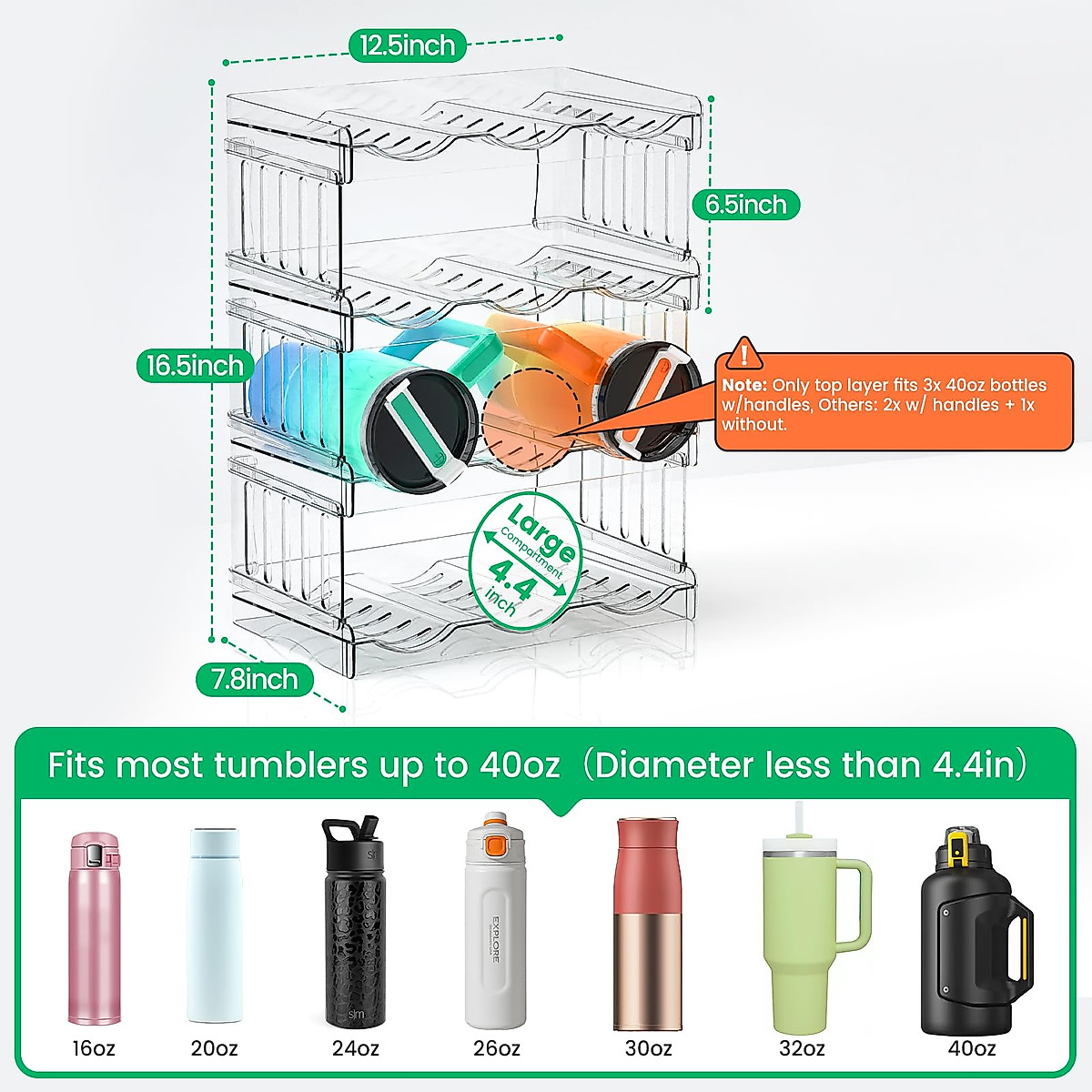 Phsycolv Water Bottle Organizer Compatible with Stanley 40oz Tumbler with Handle, 4 Pack Stackable Cup Organizer for Cabinet, Pantry Kitchen Organizers and Storage for Cup Accessories, Wine Rack Gift