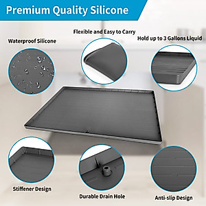 Under Sink Mat, 34" x 22" x 1" Silicone Under The Sink Mat for Kitchen Waterproof, Under Sink Drip Tray with Drain Hole for Cabinet Protector, Hold Up to 3 Gallons Liquid, Dark Gray