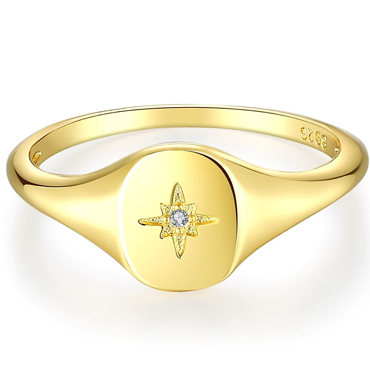 BLOSSOM & HUE Womens Signet Ring | Star Set North Star Polaris | Thin Band Statement - Ring 18K Gold Plated | Size 8 |