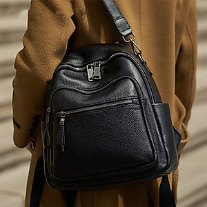 Wesccimo Genuine Leather Backpack Purse For Women Black Real Soft Leather Travel Convertible Shoulder Bag