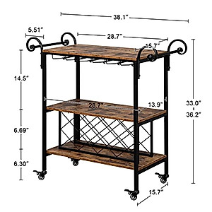 JAHH 2-Layer Double-Armrest Diamond Wine Bottle Rack 1.5mm Thick Fire Pattern Density Board Movable Iron Wood Wine Cart