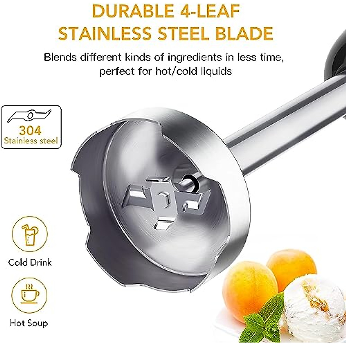 Handheld Blender, Immersion Electric Mixer, 5-in-1 Hand Blender, 800W Powerful Copper Motor, 12 Speed Turbo Mode, 20oz Beaker, 17oz Food Chopper for Smoothies, Whisk for Home Kitchen