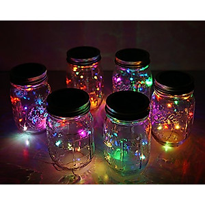 Decorman Solar Mason Jar Lid Lights, 6 Pack 10 LED Waterproof String Fairy Star Firefly Jar Lids Lights for Patio Garden Yard Lawn Party Wedding Christmas Decoration(Jars & Hangers Not Included)