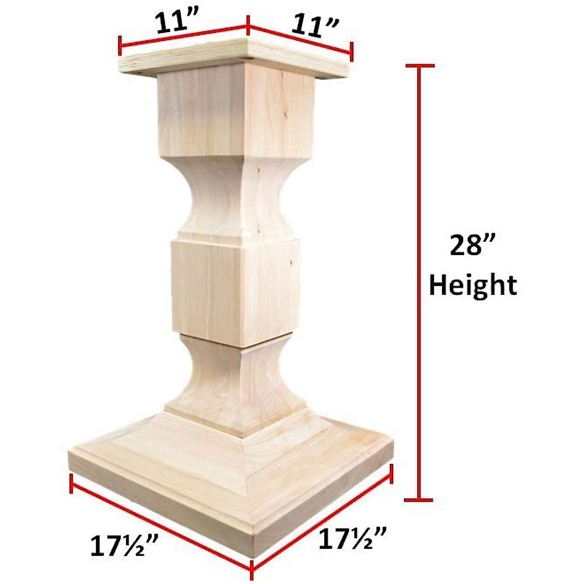 BingLTD - 28" Tall Unfinished Chelsea Square Pedestal Table Base (WH-Chelsea28-UNF)
