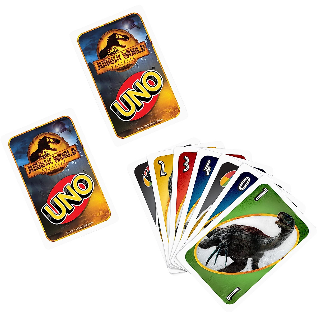 Mattel Games UNO Jurassic World Dominion Card Game, Movie-Inspired Deck with Dinosaur Graphics in Collectible Storage & Travel Tin for Kids, Fans, Adults & Family Nights