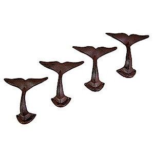 MUDHEN UpperDeck Primitive Whale Tail Cast Iron Wall Hooks, Pack of 4