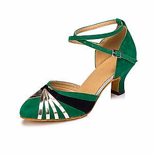 Misu Women's Closed Toe Suede Sole Latin Salsa Tango Practice Ballroom Dance Shoes with 2.0" Heel,Green Nubuck,9.5 B(M) US
