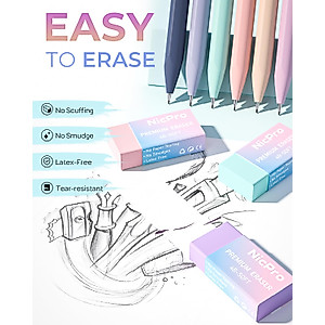 Nicpro 6PCS Pastel Mechanical Pencil Set, Cute Mechanical Pencils 0.5 & 0.7 mm with 6 Tubes HB Lead Refill, 3PCS Eraser and 9PCS Eraser Refill for Student Writing, Drawing, Sketching- with Cute Case