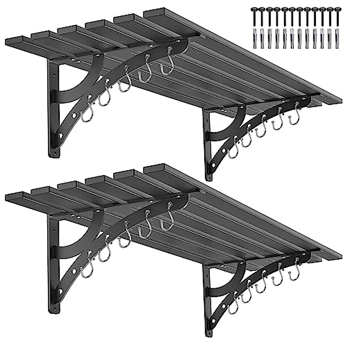 Dolibest 2PCS 16''x 38'' Heavy Duty Wall Mount Garage Shelf, Sturdy Garage Wall Shelving with Power Tool Storage, Wall Mounted Garage Storage Rack, Metal Floating Wall Shelves, Power Tool Storage