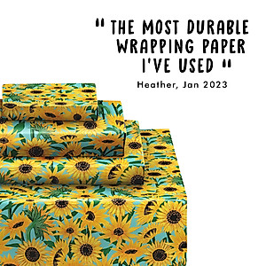 CENTRAL 23 Floral Wrapping Paper - Sunflowers Gift Wrapping Paper - Blue Yellow Boho Vintage - Bridal Shower Gift Wrap - 6 Sheets - For Women Men Birthdays Wedding Easter - Recyclable