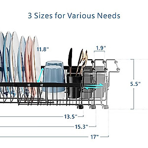 iSPECLE Sink Dish Drying Rack - 3 Sizes Adjustable Dish Rack(13.5'',15.3'',17'') - Over Sink Drying Rack, in Sink or on Counter Dish Drainer with Removable Cutlery Holder Large Capacity, Black