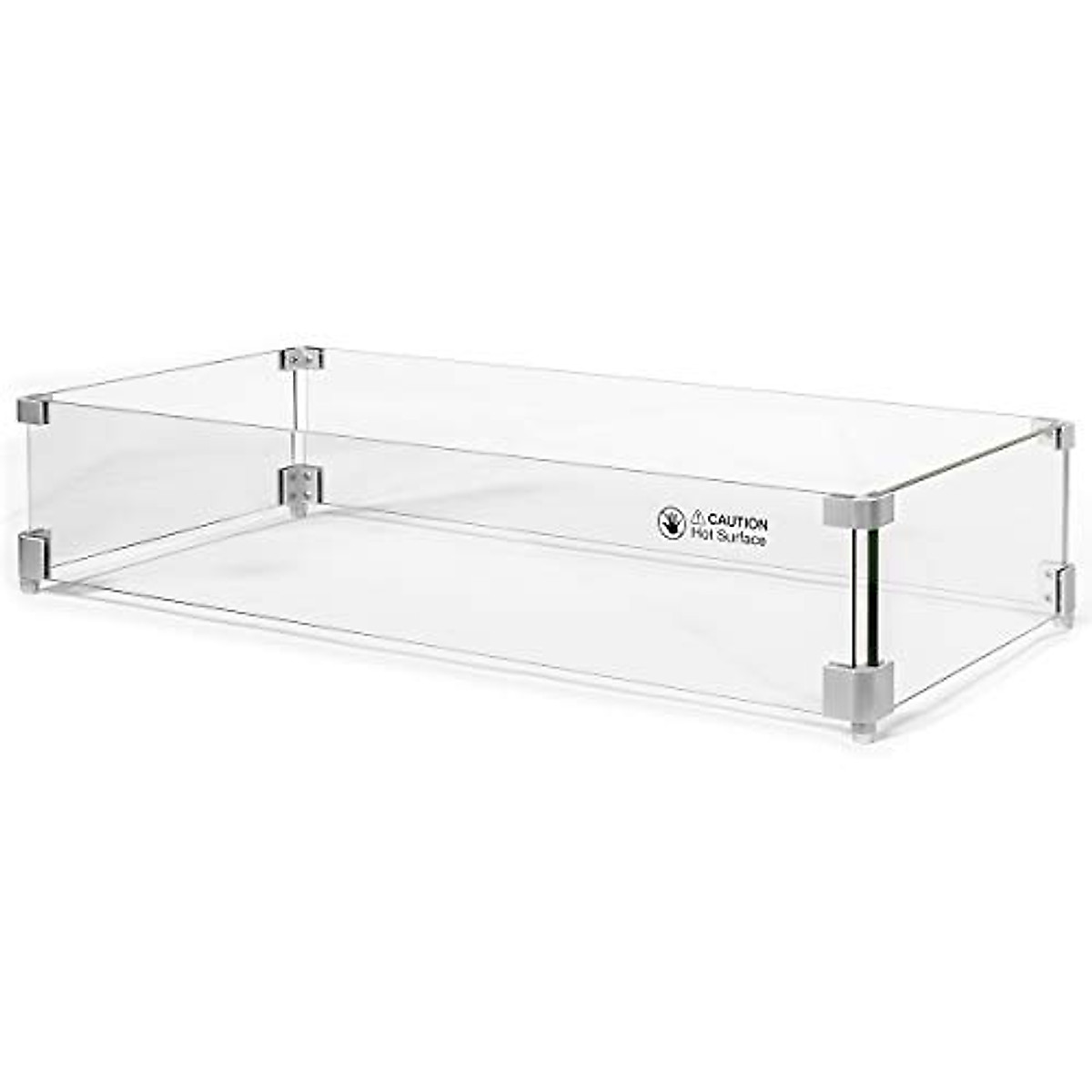 Barton 30" x 14" inch Outdoor Fire Pit Table Wind Guard Tempered Glass Flame Guard Fence Fire-Resistant Rectangular Screen, Clear