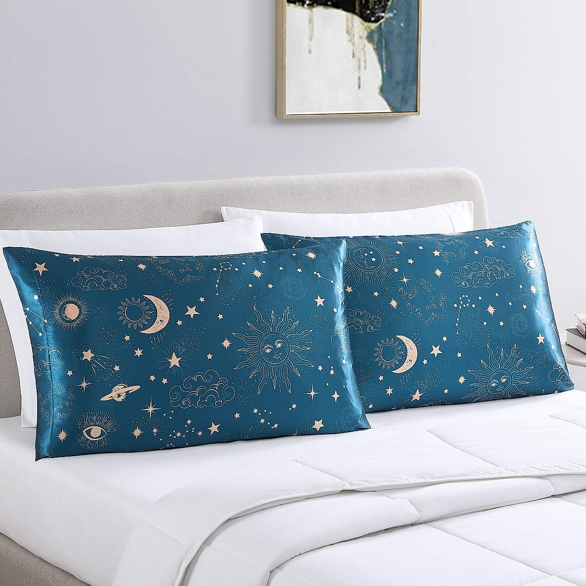 EXQ Home Satin Pillowcase Silky Satin Pillowcase for Hair and Skin,Soft Printed Pillow Cases Queen Size Set of 2 Satin Pillow Case with Envelope Closure Similar to Silk Pillow Cases