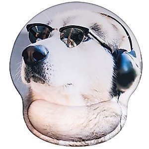 VEELAM Ergonomic Mouse Pad with Wrist Support Rest, Round Shape Funny Dog,Grey