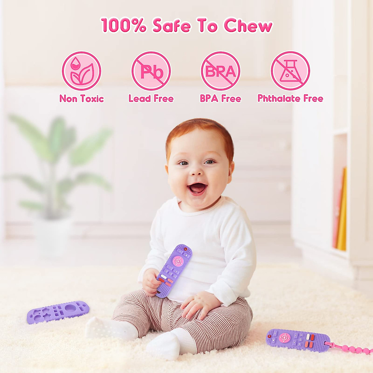 NPET Remote Control Baby Teether Baby Toys 0-6 Months, Soft Silicone Teething Toys Sore Gums Relief with Anti-Drop Pacifier Clip TV Remote Teether Baby Gifts 6-12 Months Baby Chew Toys Ice Cube Mold