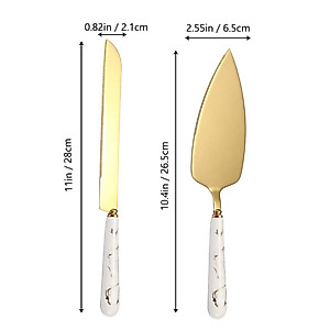 Wedding Cake Knife Shovel Server Set Silverware Stainless Steel Ceramic Handle Wedding Party Thanksgiving Christmas (White)