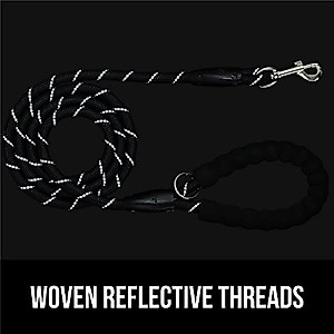 Gorilla Grip Heavy Duty Dog Leash, Soft Handle, Strong Reflective Rope for Night Walking, Small Medium Large Dogs, Durable Puppy Training Leashes, Rotating Metal Clip, Waste Bag Dispenser, Black