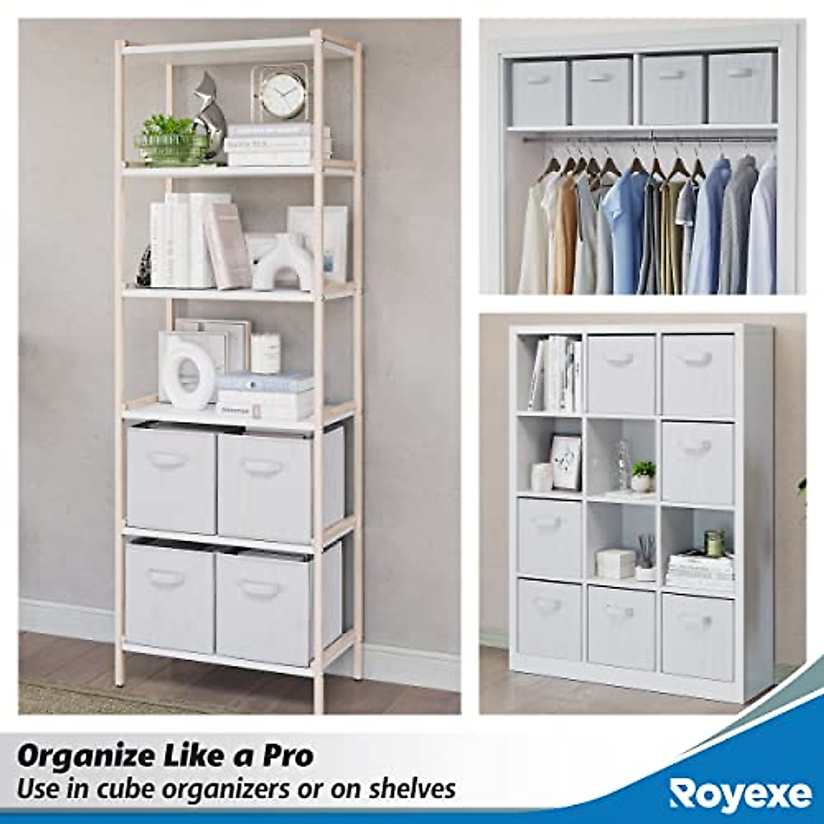 Royexe Cube Storage Baskets for Organizing - 11 Inch - Set of 8 Heavy-Duty Storage Cubes for Storage and Organization, Makes The Perfect Bins for Cubby Storage Boxes or Cube Storage Organizer (White)