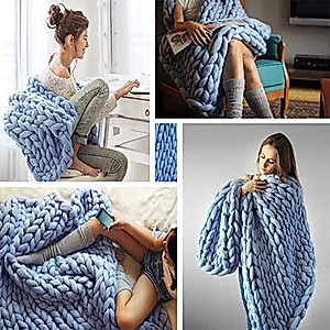 EASTSURE Chunky Knit Blanket Bulky Throw Merino Wool Hand Made Bed Sofa Throw Super Large,Sky Blue,40"x59"