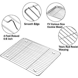 Medium Stainless Steel Cooking Rack Set 3, Large Baking Rack Pack of 3, for Cooling Baking Roasting Grilling Drying, Rectangle 11.6 x 9 x 0.6 Inch Toaster Oven, Oven & Dishwasher Safe