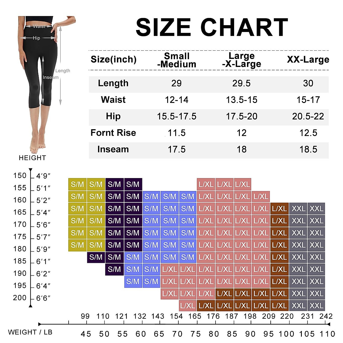 GAYHAY High Waisted Capri Leggings for Women - Soft Slim Yoga Pants for Running Cycling Workout B-Black