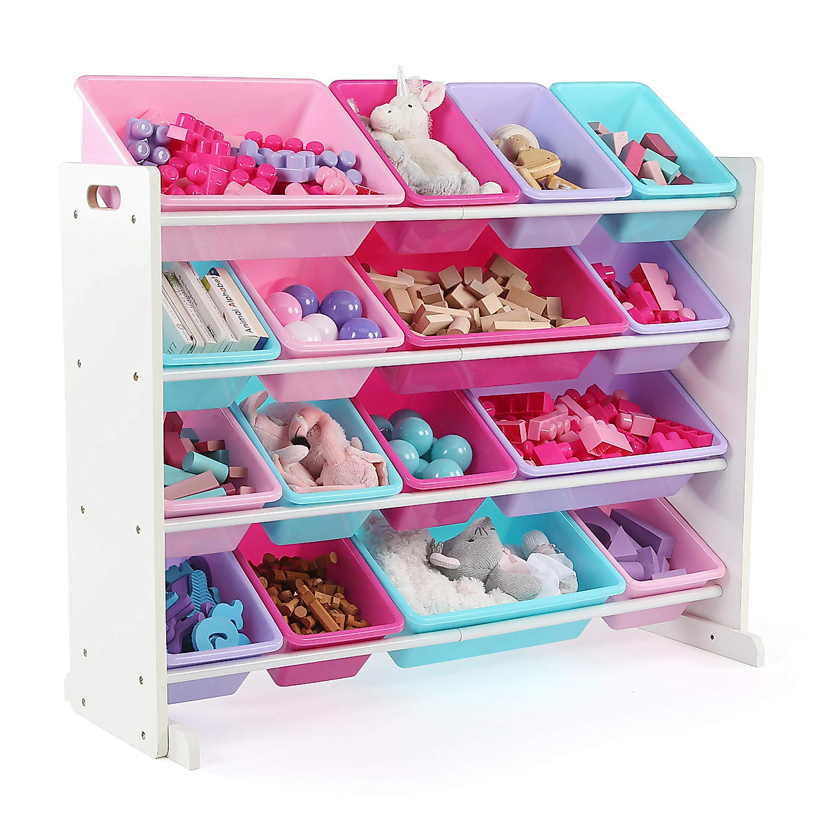 Humble Crew Toy Organizer (16 Bins) and Book Rack Storage Bookshelf (Pastel Collection)