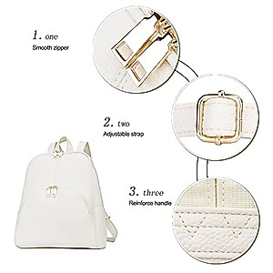 KKXIU Women Backpack Purse Casual daypacks for ladies Synthetic Leather Shoulder Bag (Medium, Cream White)
