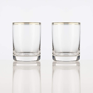 Burns Glass Old Fashioned Glass Cups, Whiskey Glass Set, Gold Rim, 11.75 Oz. (Set of 4)