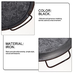 Farmhouse Svering Tray Galvanized Serving Tray Metal Iron Tray Distressed Rust Round Industrial Rustic Storage Tray Platter with Handle for Ottoman Coffee Table Centerpiece Decor