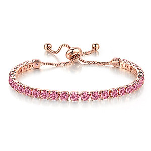 14K Gold Plated Tennis Bracelets Colorful Sparkling Cuban Zirconia Adjustable Ice Out Link Chain Slider Bangle Jewelry Dainty Bracelet for Women-pink