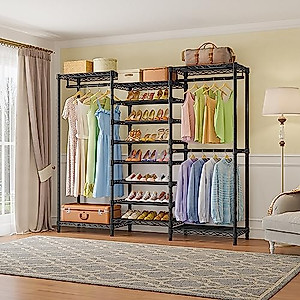 VIPEK S3 Heavy Duty Garment Rack Free Standing Clothes Rack Closet Storage Organizer Large Wardrobe with 6-Tier Shoe Rack, Hanging Rod, Adjustable Shelf, 68.9" L x 15.7" W x 76.4" H, Black