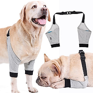 QUEBRAN Dog Elbow Protector for Calluses, Dog Recovery Sleeves for Front Legs, Dog Leg Joint Sleeve Protective Elbow Pads with Elastic Band, Dog Pants to Prevent Licking Wounds (Grey, Medium)