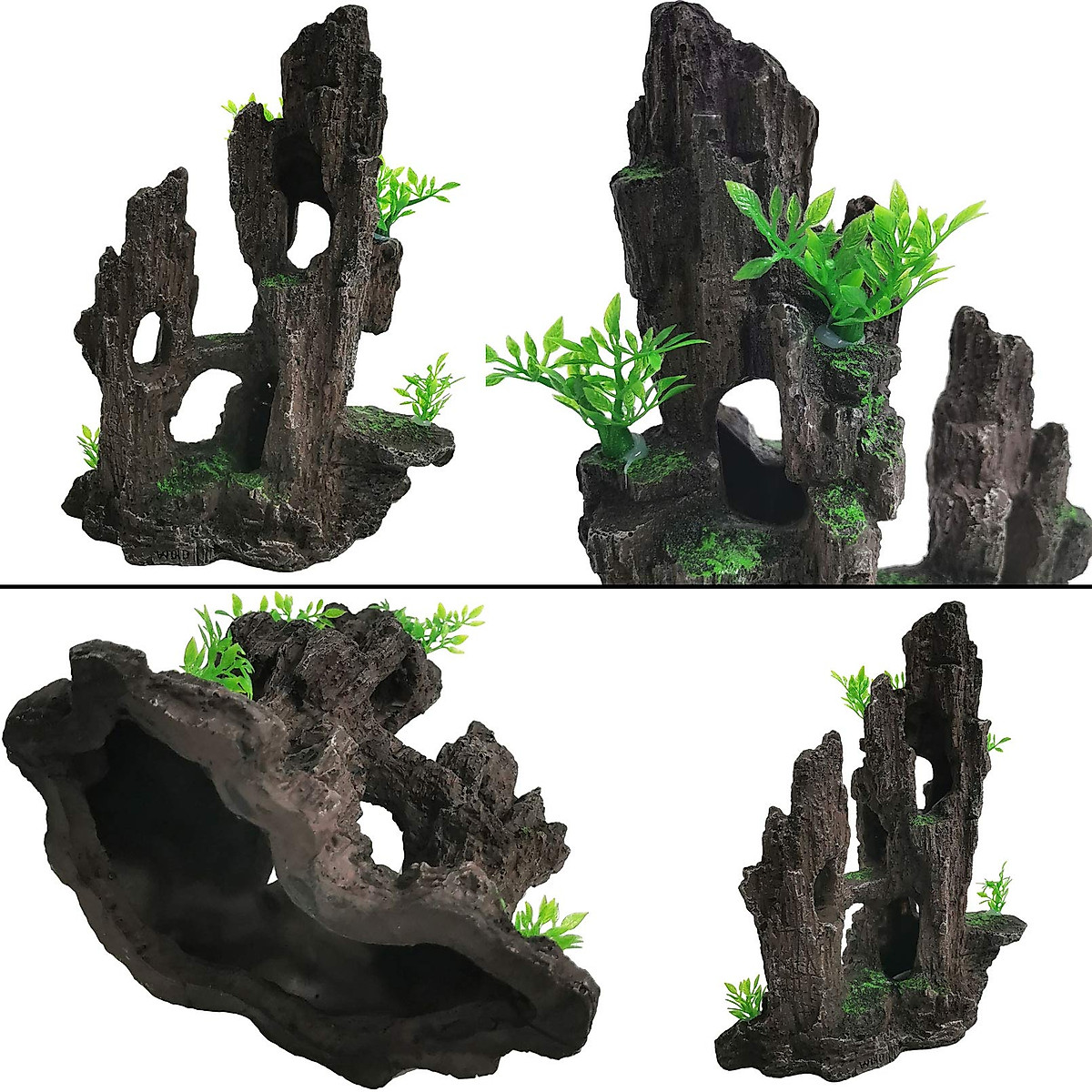 kathson Aquarium Mountain View Stone Resin Fish Tank Decoration Betta Hideout Caves Rockery Landscape Tree Rock Hiding Cave Decor for Small Fish Shrimp Play Ornament