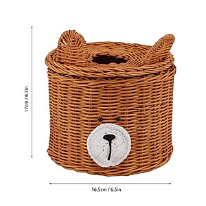 Atyhao Cute Bear Tissue Box Cover Rattan Holder with Lid, Round Easy Maintenance Dispenser, Versatile Decor, Photography Prop for Kids Rooms, Tables