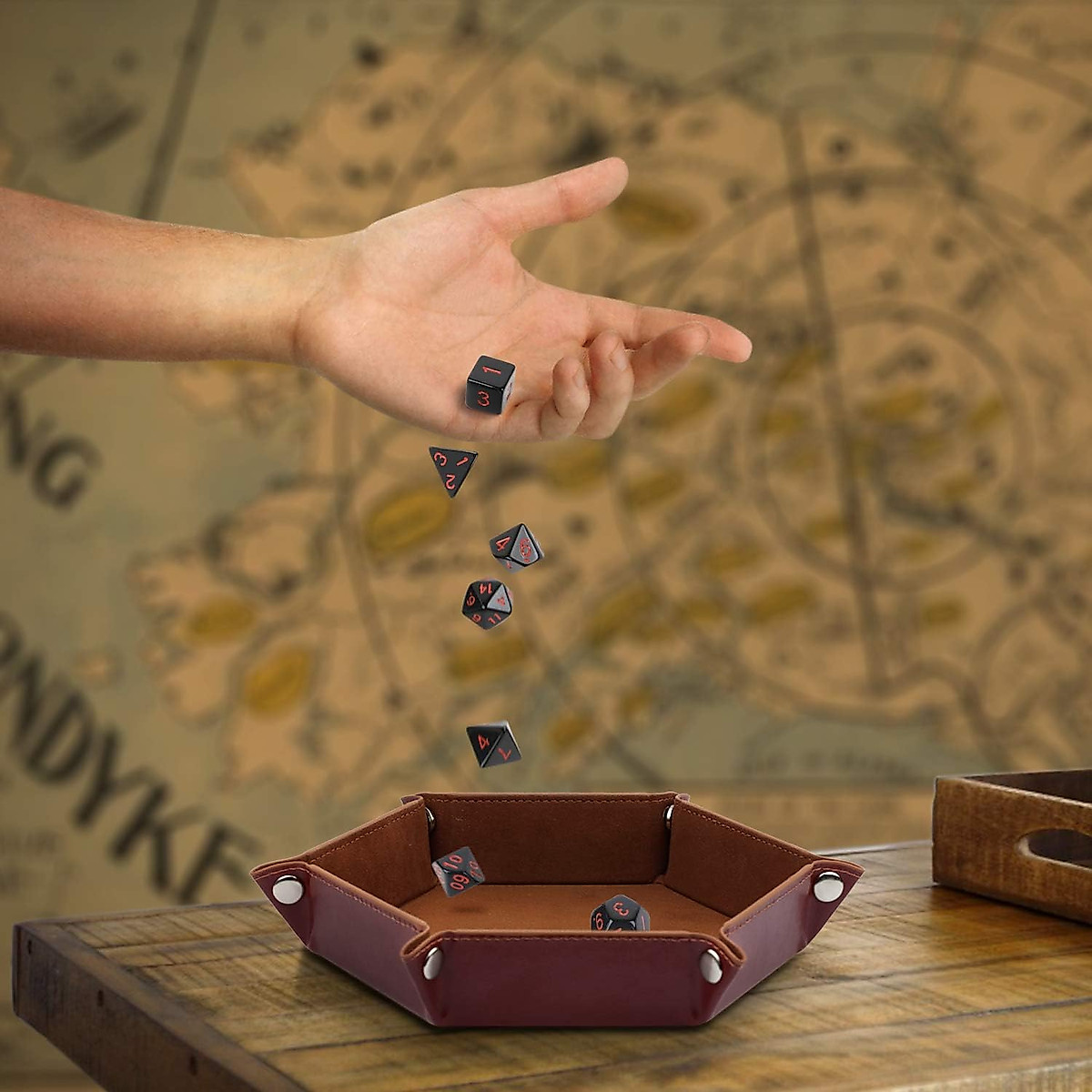 K.T. Fancy Dice Tray 6 Pieces Folding D&D Dice Tray Dice Holder Storage Box for Rolling Dice Games Metal Dice Rolling Tray PU Leather and Velvet